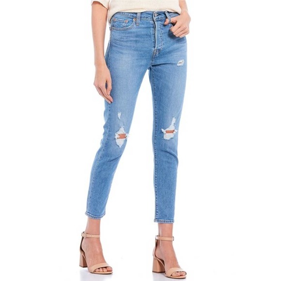 Levi's | Jeans | Levis Wedgie Skinny Jeans 25 Blue Denim Button Fly Distressed High Rise | Poshmark
